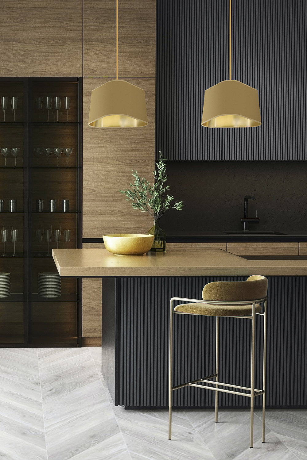 Pendant Medium Cloud satin gold triangular shade gold interior