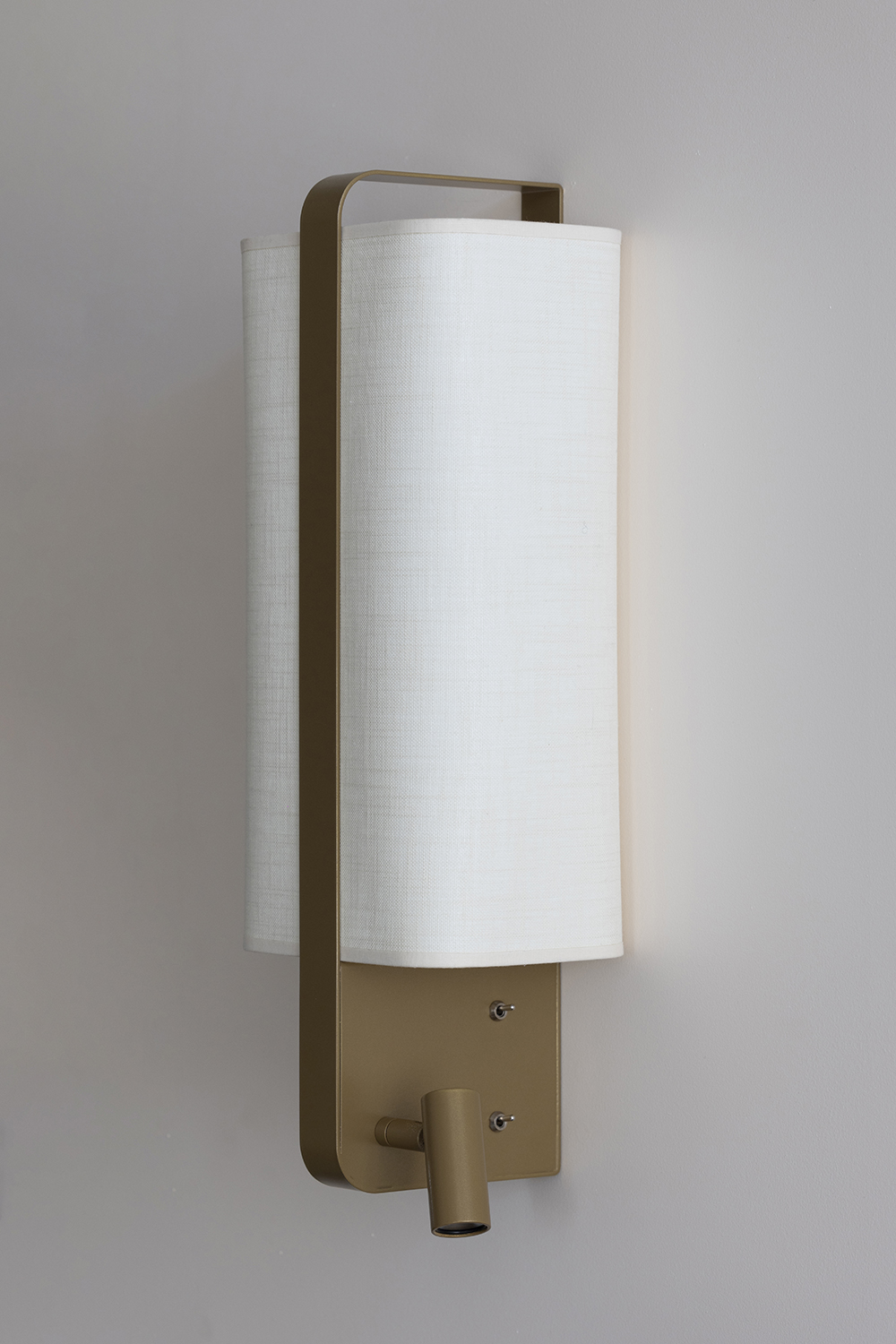 Left bedside lamp with reading spot Twiggy black metal copper fabric