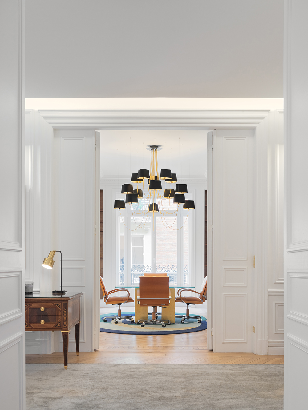 Chandelier 15 Small Cloud Aerial Satin Blue & Gold Made in France