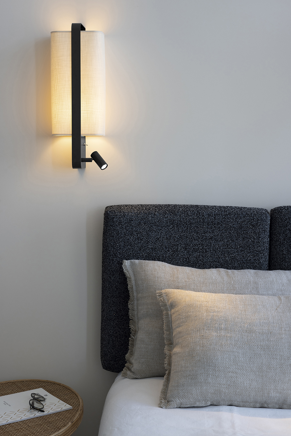 Left bedside sconce Reading light LED Twiggy fabric White metal black