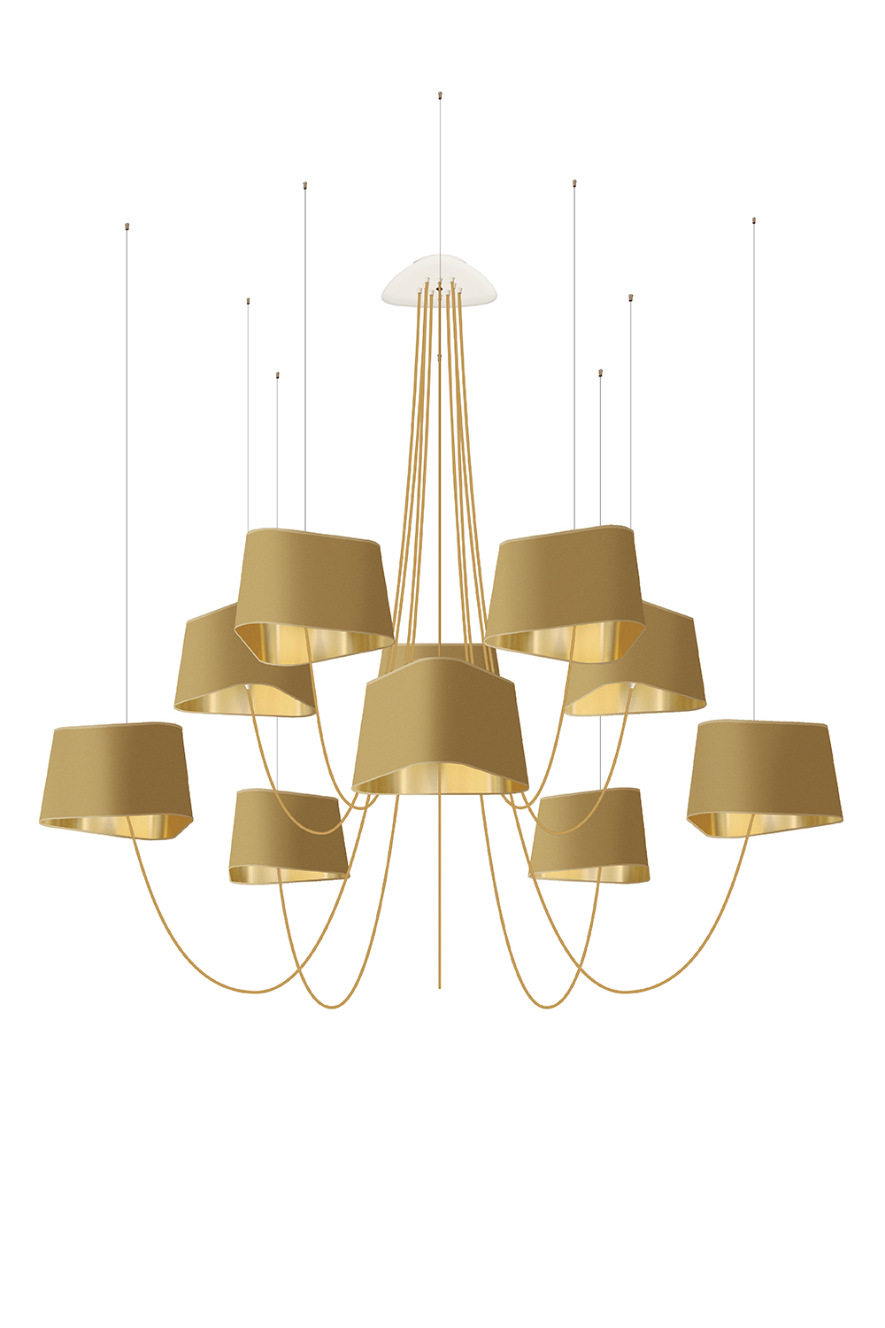Chandelier 10 Large Cloud Satin gold fabric Shiny gold Made in France