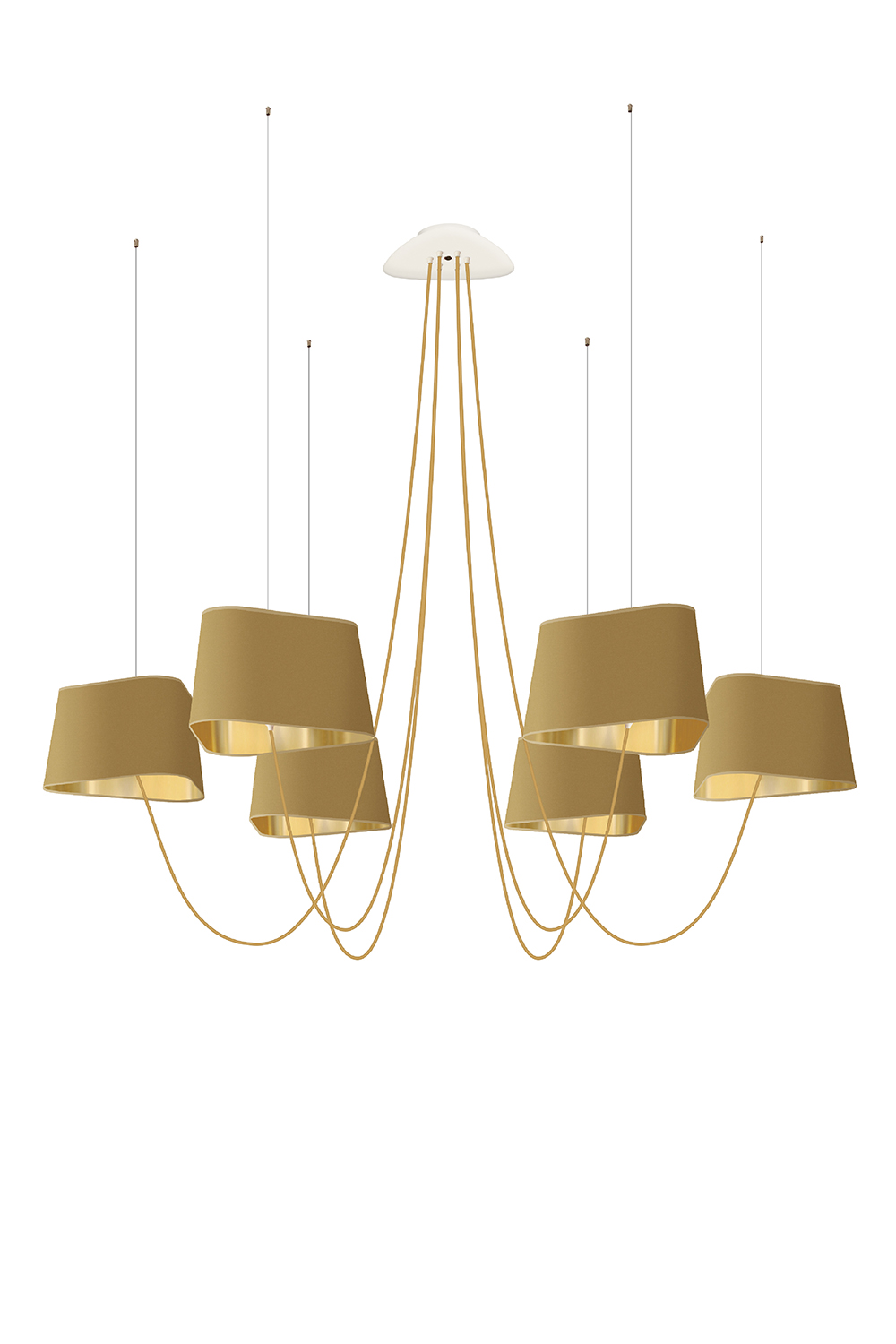 Chandelier 6 Grand Nuage Satin Gold Finish golden interior lampshade
